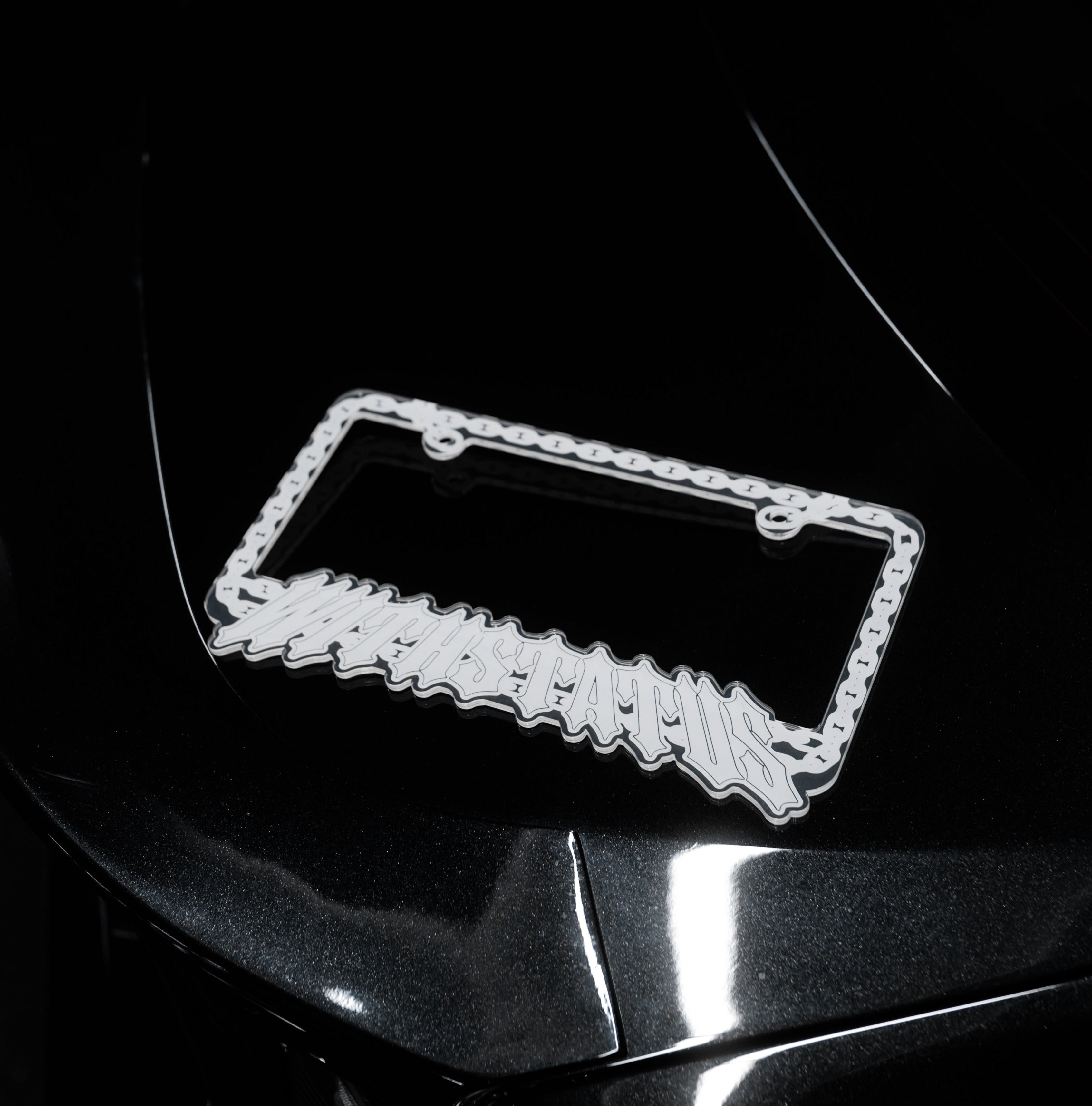 WHITE CHAIN ACRYLIC LICENSE PLATE FRAME – withstatus